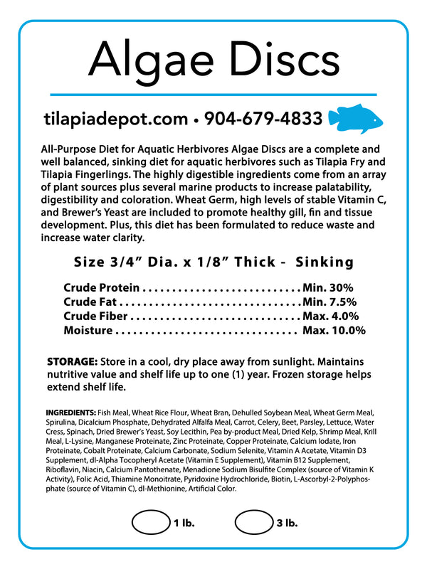 Algae Discs (1lb) 1 Pound Bag - Tilapia Depot