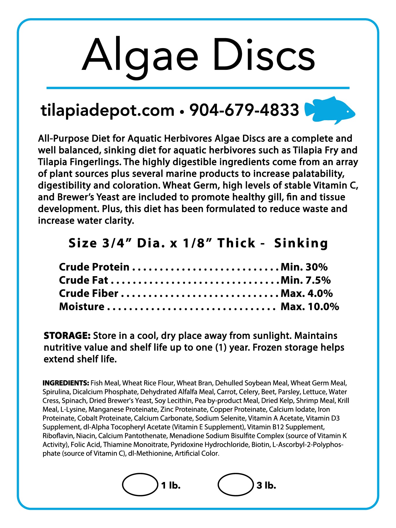 Algae Discs (3lb) 3 Pound Bag - Tilapia Depot